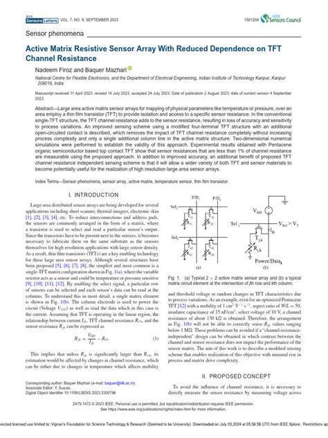 active matrix resistive sensor array with reduced dependence on tft