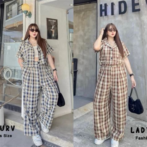 Lc Set 2 ชิ้น สูทครอปแขนสั้นลายสก็อต กางเกงขายาว ผ้านาโนทิ้งตัว ไซส์ใหญ่ สาวอวบ Shopee Thailand