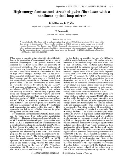 Pdf High Energy Femtosecond Stretched Pulse Fiber Laser With A Nonlinear Optical Loop Mirror