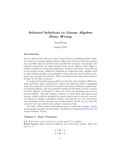 Selected Solutions To Linear Algebra Done Wrong