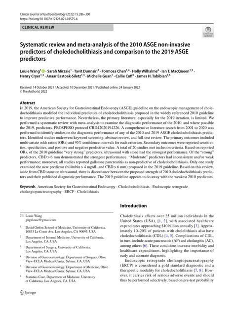 Systematic Review And Meta‑analysis Of The 2010 Asge Non‑invasive Predictors Of