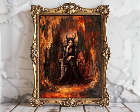 Lilith Sitting Throne Devil Print Demon Vintage Dark Art Occult