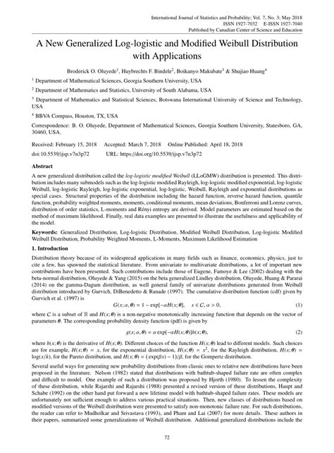 Pdf A New Generalized Log Logistic And Modified Weibull Distribution With Applications