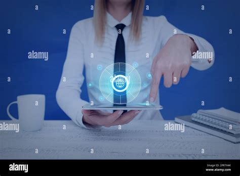Lady Pressing Screen Of Mobile Phone Showing The Futuristic Technology