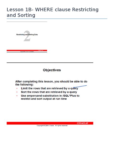 Lesson 1b Where Clause Lesson 1b Where Clause Restricting And
