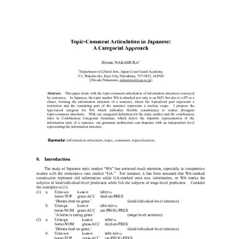 Topic Comment Articulation In Japanese A Categorial Approach Acl
