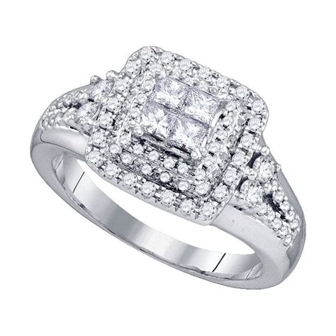 14kt White Gold Womens Princess Diamond Cluster Bridal Wedding