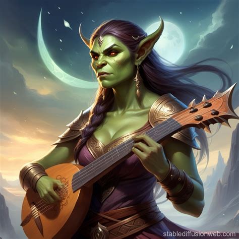 Grieving Orc Woman With A Lute Stable Diffusion Online