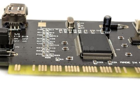 Black Printed Circuit Board With Microcircuits And Radio Components Electronics Stock Image