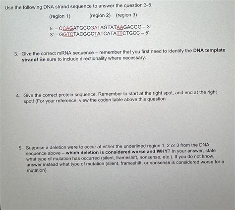 Solved Use The Following DNA Strand Sequence To Answer The Chegg