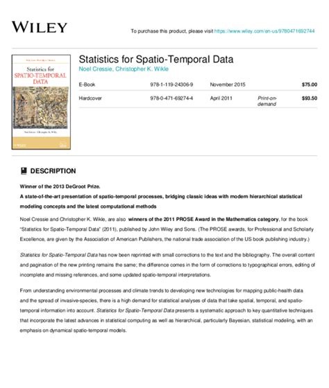 Pdf Statistics For Spatio Temporal Data