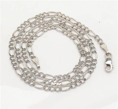 3mm Classic Figaro Chain Necklace Real Solid 14k White Gold Free