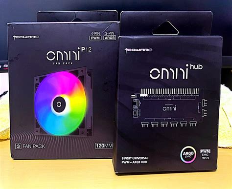 Tecware OMNI P12 ARGB RGB FANS 120MM RGB 3 Pack Case Fan Controller Hub AND Tecware Omni Hub 8