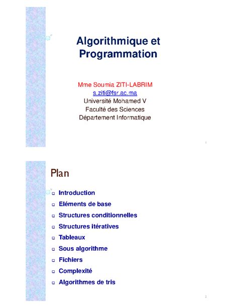 Algorithmique Et Programmation Algorithmique Et Programmation Mme