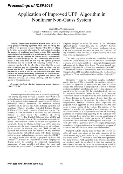 Pdf Application Of Improved Upf Algorithm In Nonlinear Non Gauss System