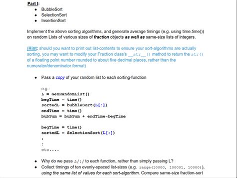 Solved Part I Bubble Sort Selection Sort Insertion Sort Chegg