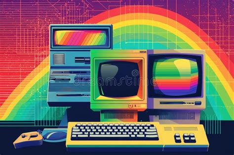 Retro Poster With Retro Computer Graphic And Rainbow Patterns Stock Illustration Illustration
