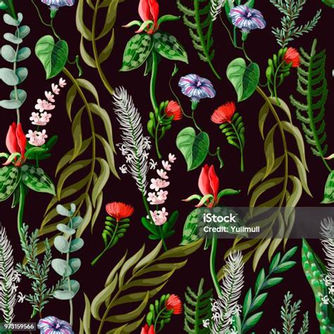 열 대 야생 꽃으로 완벽 한 패턴입니다 벡터 일러스트입니다 연속무늬에 대한 스톡 벡터 아트 및 기타 이미지 연속무늬 0명 꽃 나무 Istock