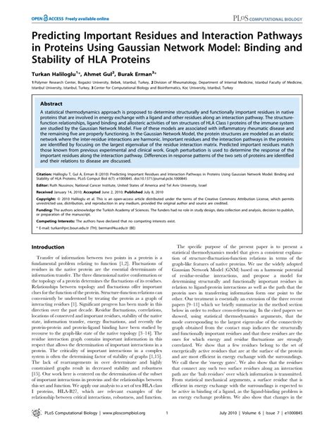 Pdf Predicting Important Residues And Interaction Pathways In
