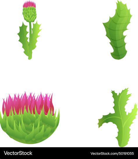 Thistle Icons Set Cartoon Purple Flowering Vector Image