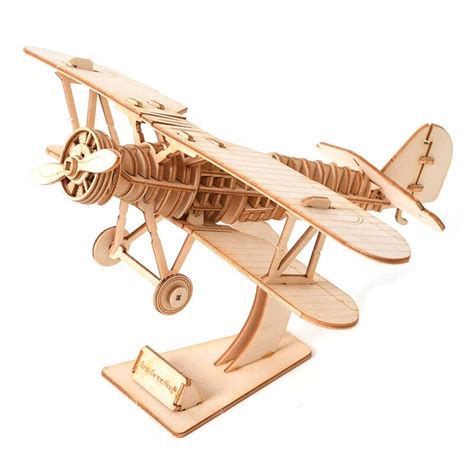 3d Wooden Puzzle Biplane Toys Assembly Model Wood Grandado