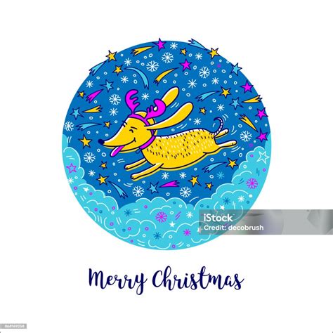 크리스마스 카드 새 해 2018의 만화 개 상징 낙서 스타일 벡터 평면 그림입니다 인사말 카드 달력 배너 포스터 초대장에 대 한