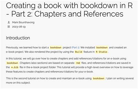 Building A Book Using The Bookdown Package In R Part 2 Chapters And References — Mark Bounthavong