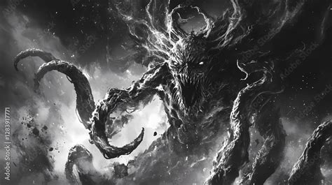 Primordial Entity Revealed Monstrous Elder God In Grayscale Cosmic