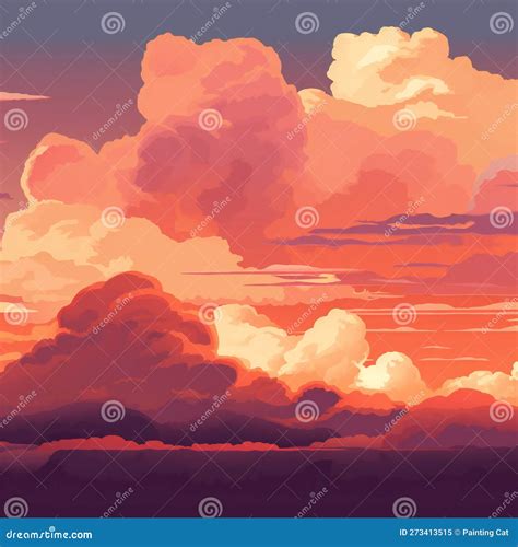 Clouds At Sunset Minimalism Art Style Nature Clouds And Skies Stock Illustration