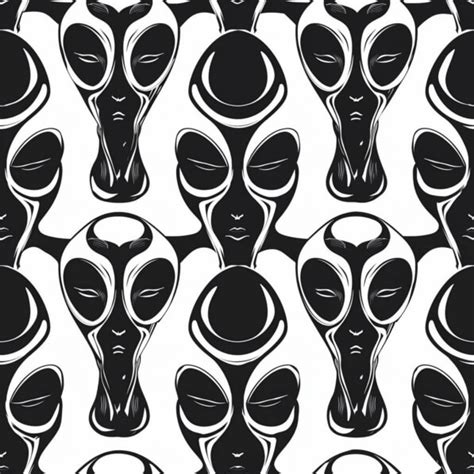 Descarga Patrón Continuo De Cabezas De Alienígenas En Blanco Y Negro