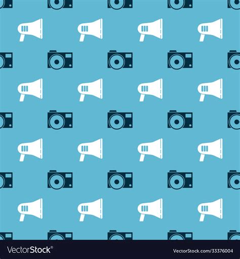 Set Photo Camera And Megaphone On Seamless Pattern