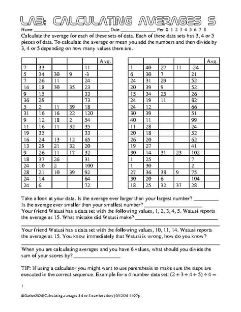 Mathematics Calculating Averages Giant Collection Math Statistics 345