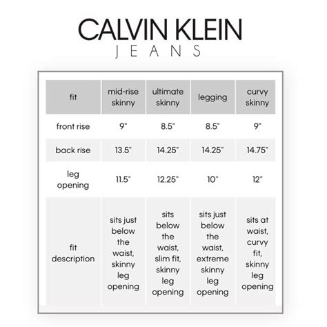 Calvin Klein Jeans Size Chart Educational Chart Resources