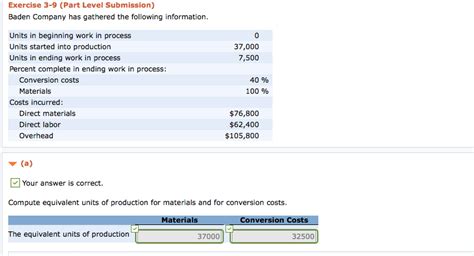 Solved Exercise Part Level Submission Baden Company Chegg Com