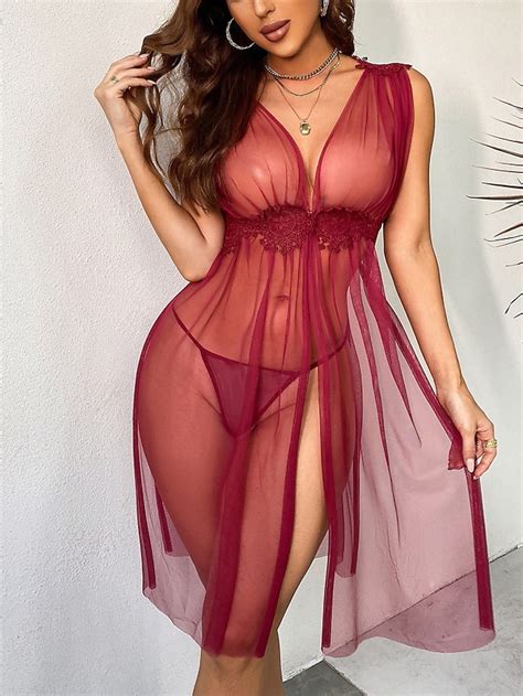 Lingerie Sexy Fendue Pour Femmes V Tements De Nuit Sexy Tenues De Maison De Couleur Unie De