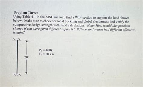 solved problem three using table 4 1 in the aisc manual