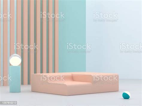 연단과 추상적 인 배경으로 최소한의 장면 기하학적 모양 파스텔 색상 장면입니다 최소 3d 렌더링 0명에 대한 스톡 사진 및 기타