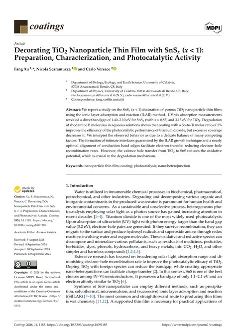 Pdf Decorating Tio2 Nanoparticle Thin Film With Snsx X
