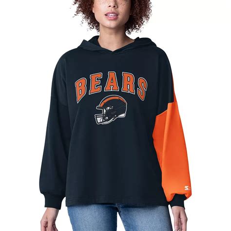 Womens Starter Navy Chicago Bears Power Move Long Sleeve Pullover Hoodie