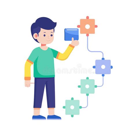 Man Connecting Abstract Workflow Diagram Elements Visualizing Data