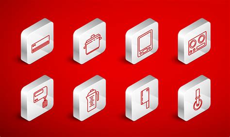 피자 나이프 냄비 전자 저울 가스 렌지 고기 다지기 에어컨 찻 주전자 및 전기 믹서 아이콘을 설정하십시오 벡터 3차원 형태에 대한 스톡 벡터 아트 및 기타 이미지 Istock