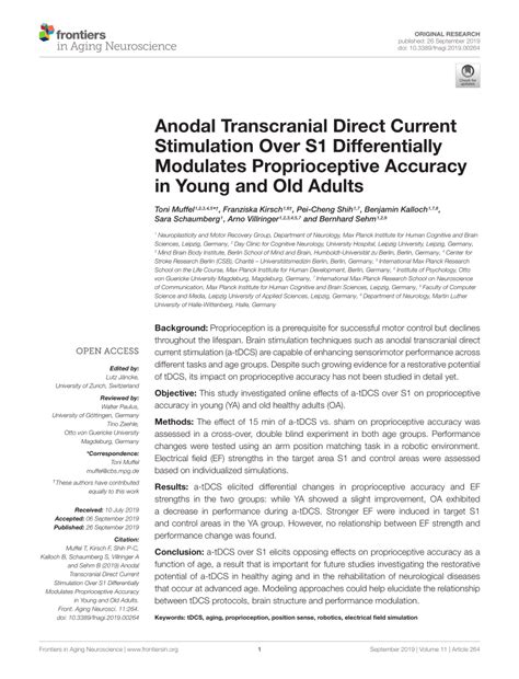 Pdf Anodal Transcranial Direct Current Stimulation Over S1 Differentially Modulates