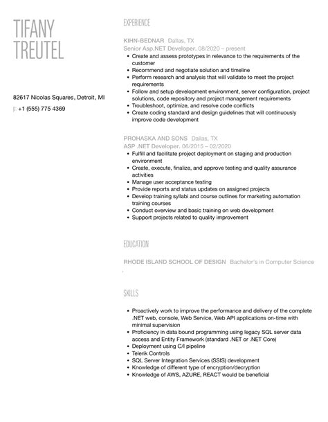 Asp NET Developer Resume Samples Velvet Jobs