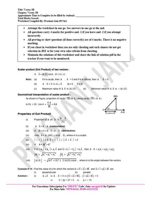 Worksheet 2 Scalar And Vector Product Download Free Pdf Applied