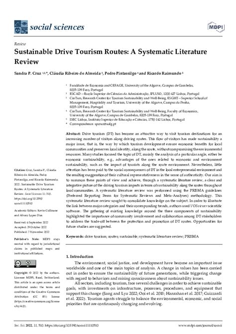 pdf sustainable drive tourism routes a systematic literature review