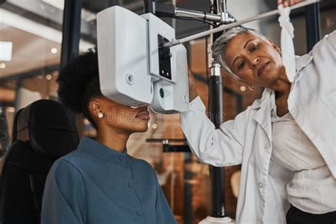 Eye Exam Vision And Woman Patient In Optometry Clinic For Testing Eyesight And Optical
