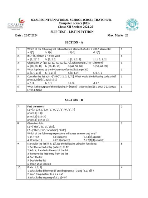 Slip Test List Pdf Computer Programming Software Engineering