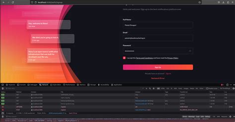 Nv 2067 🐛 Bug Report Network Error After Clicking Signup Button · Issue 3162 · Novuhqnovu