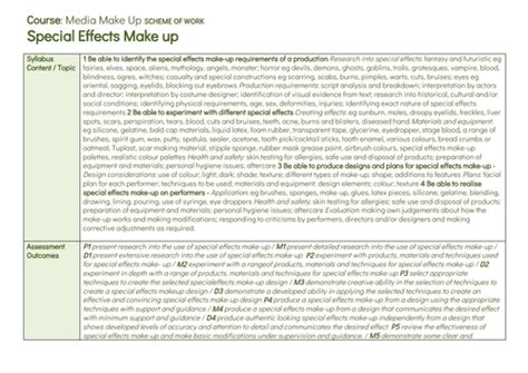 Special Effects Makeup Assignments My Mua Teaching Resources