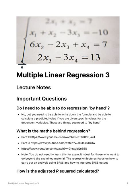 Multiple Linear Regression Multiple Linear Regression Lecture Notes Important Questions Do